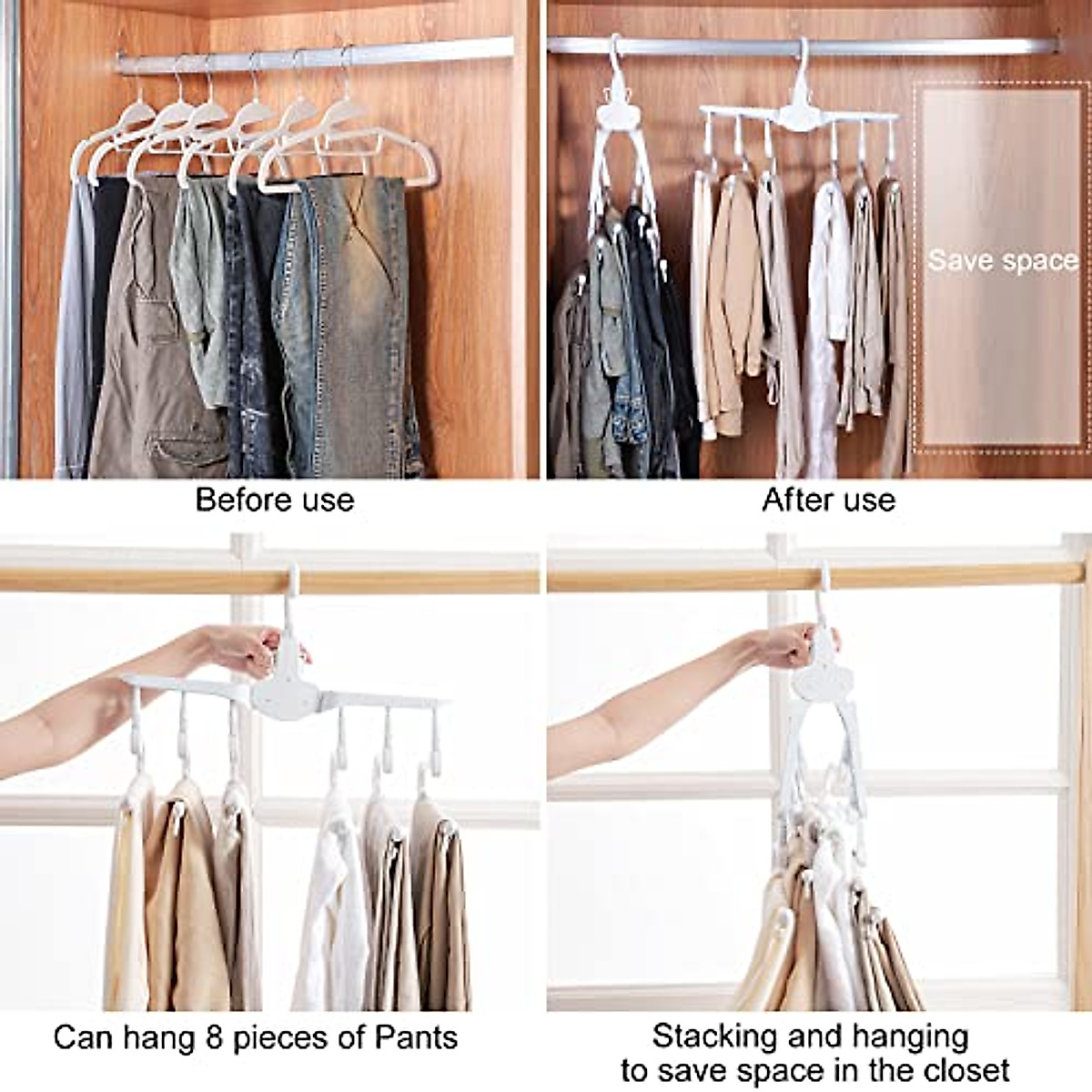Magic Pants Hangers 2 Pack Space Saving Non-Slip Clothes Hangers Folding Storage 6 in 1 Multiple Layers Multifunctional Uses Rack Organizer for Trousers Scarves Slack KATEI STORY