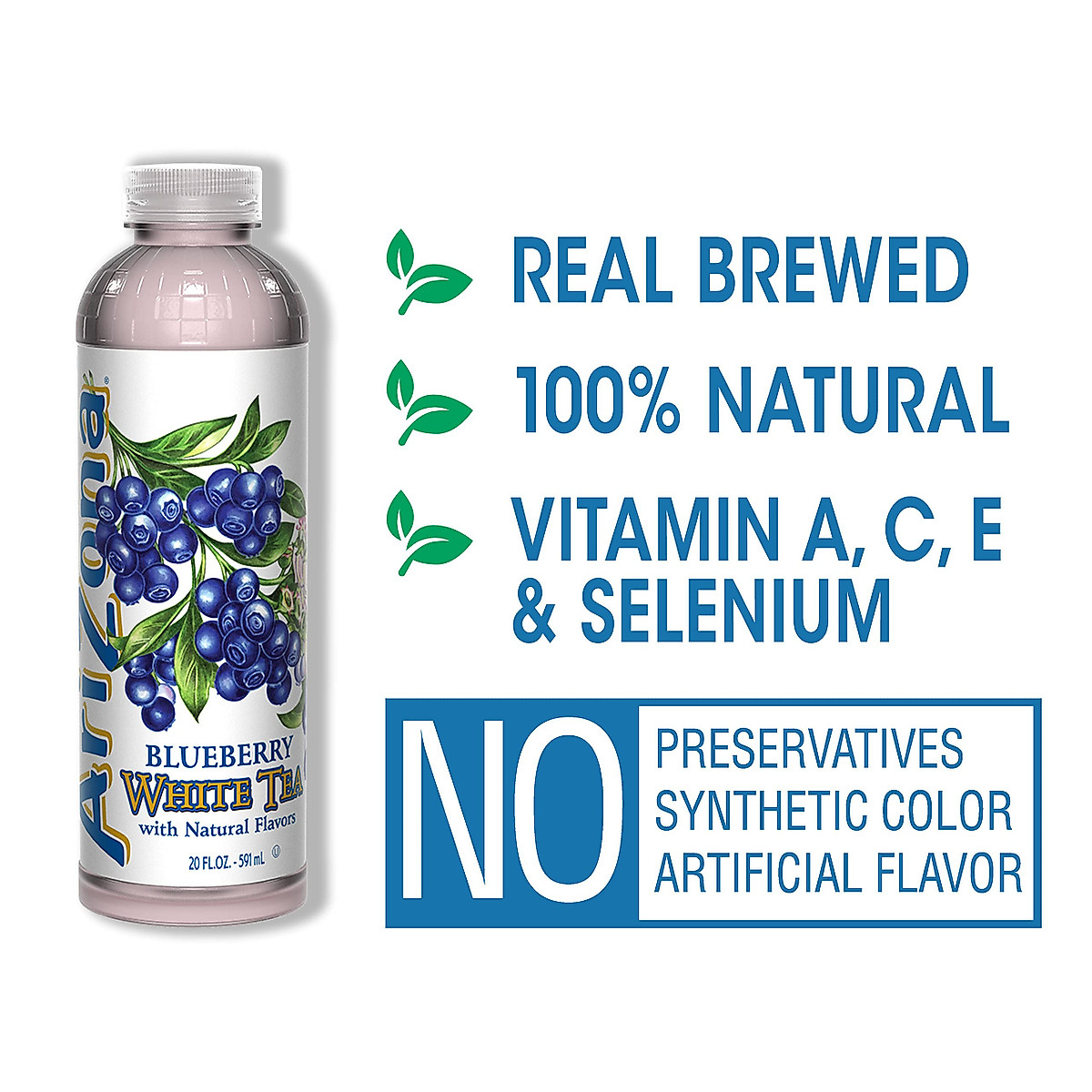 AriZona Premium Brewed Blueberry White, 20 Fl Oz, Pack of 24