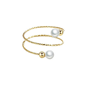 Shell Pearl Adjustable Open Wrap Ring 925 Sterling Silver 14K Gold Plated Stacking Statement Wedding Finger Rings for Women Girls Fashion Layered Comfort Fit Christmas Holiday Jewelry Gift for Girlfriend Wife