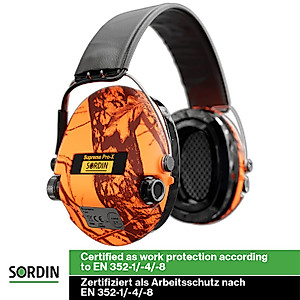 Sordin Supreme Pro-X LED Ear Defenders for Hunting & Shooting - Active & Electronic - Leather Band - Orange Ear Muffs