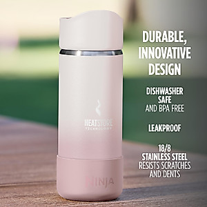 Ninja, Travel Mug, Sip Perfect 16oz, Brings Hot Drinks to Sippable Temperature in Minutes, Stainless Steel, Leak Proof, Dishwasher Safe, Metal, Insulated Tumbler, Rose Quartz, DW1603PK