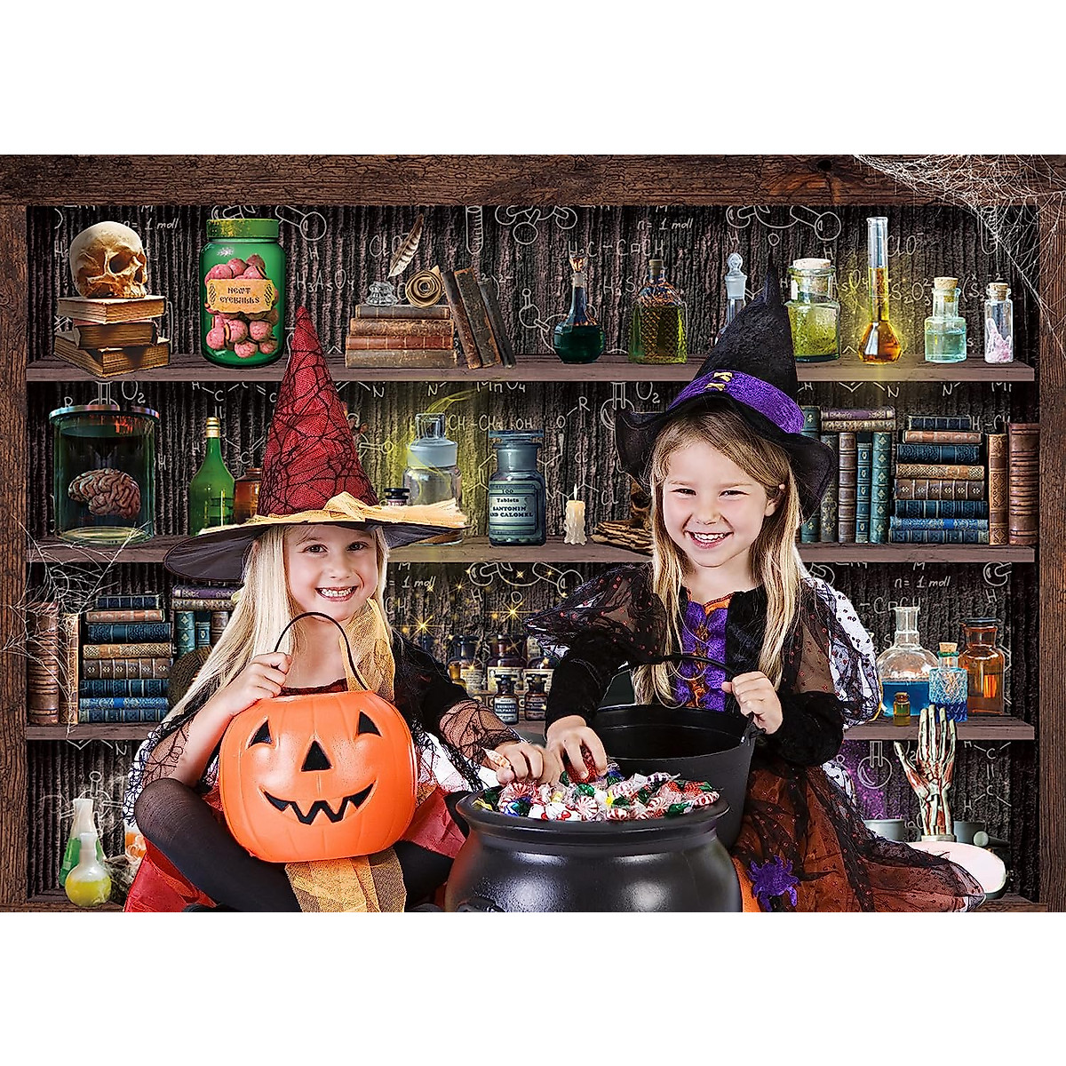 Mad Scientist Laboratory Backdrop for Kids Halloween Magic School Background Spooktakular Creepy Skull Poison Apothecary Witch Kitchen Hallowmas Baby Shower Party Decorations Banner (7X5FT(82x59inch))