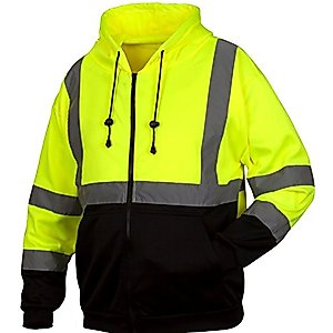 Pyramex Safety RSZH3210XL RSZH32 Series Sweatshirts Hi-Vis Lime Zipper Sweatshirt with Black Bottom- Size Extra Large, Green