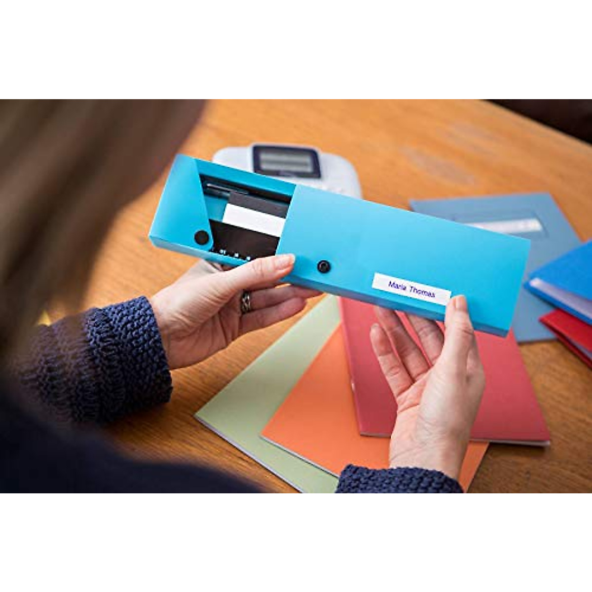 Brother P-Touch, PTM95, Monochrome, Handy Label Maker, 9 Type Styles, 8 Deco Mode Patterns, Navy Blue, Blue Gray