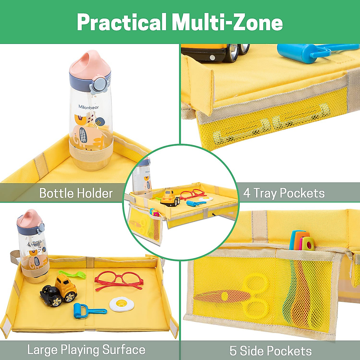 SWISSELITE Foldable Travel Tray Cover, Kids Travel Tray, Airplane Play Table Travel Placemat Tray- Used on Train Airplane Tray for Toddlers Children Unisex