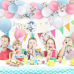 Gender Reveal Pink Blue Balloons - 60 Pack 12 Inch Pink and Blue Confetti Latex Party Balloons Arch Kit Pastel Balloons for Baby Shower Wedding Birthday Party Decoration - with 33ft Ribbon