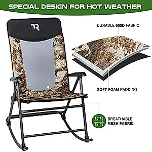 TR Foldable Rocking Chair 3-Position Recliner Camping Chair Padded Rocker Chair Outdoor Portable Heavy Duty High Back Hard Armrest Mesh Back 300 lbs for Patio Home, Camo