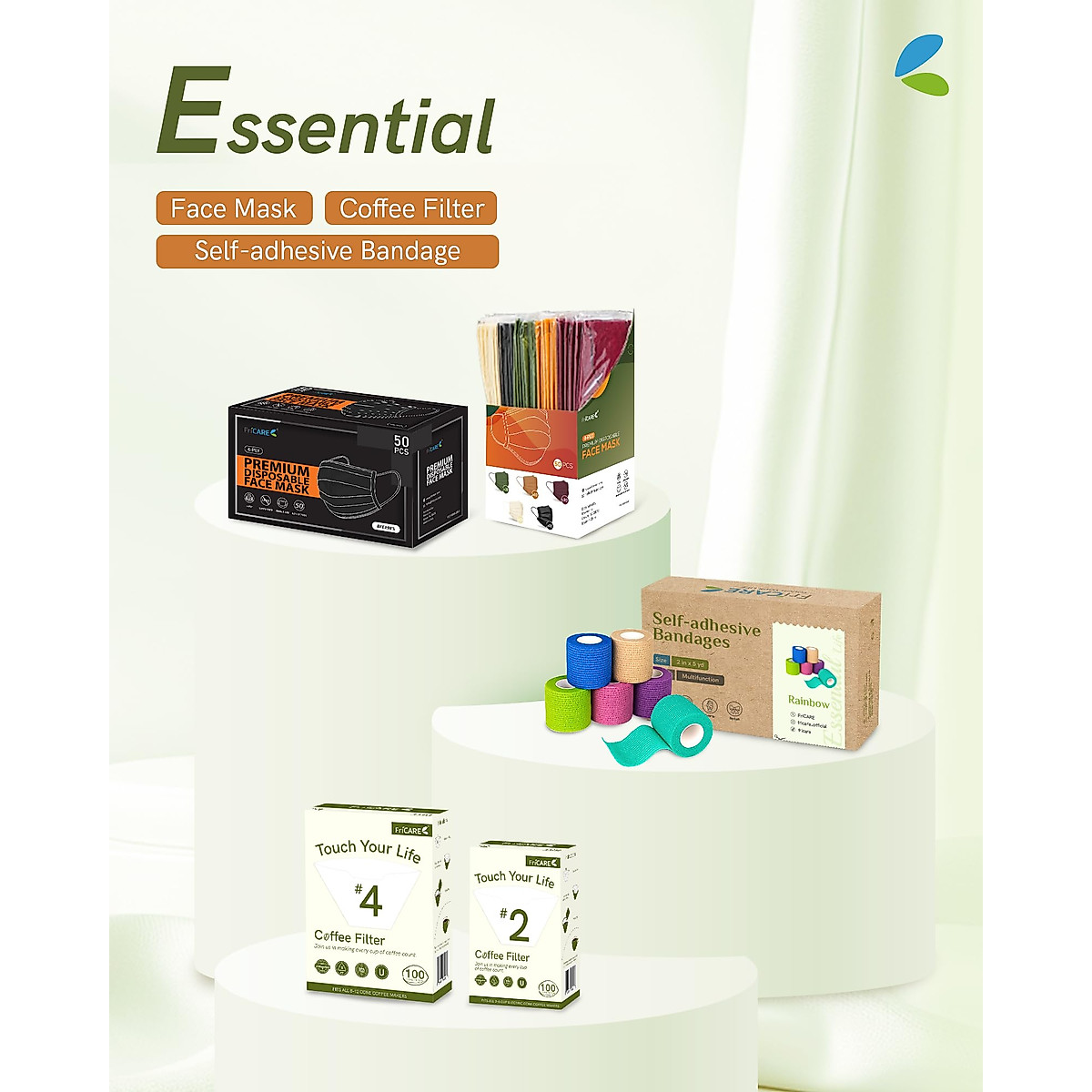 FriCARE Face Masks Disposable for Adults, 4 Ply ASTM Level 3, FSA HSA Eligible, Allergy Protection, Individually Wrapped, 50 Pack, Classic Solid Black