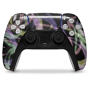 WraptorSkinz Skin Wrap compatible with Sony PS5 DualSense Controller Neon Swoosh on Black (CONTROLLER NOT INCLUDED)