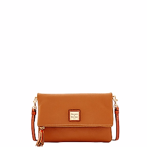 Dooney & Bourke Women's Foldover Zip Crossbody in Pebble Grain Leather, Small Sized Handbag with Adjustable Shoulder Strap, Caramel