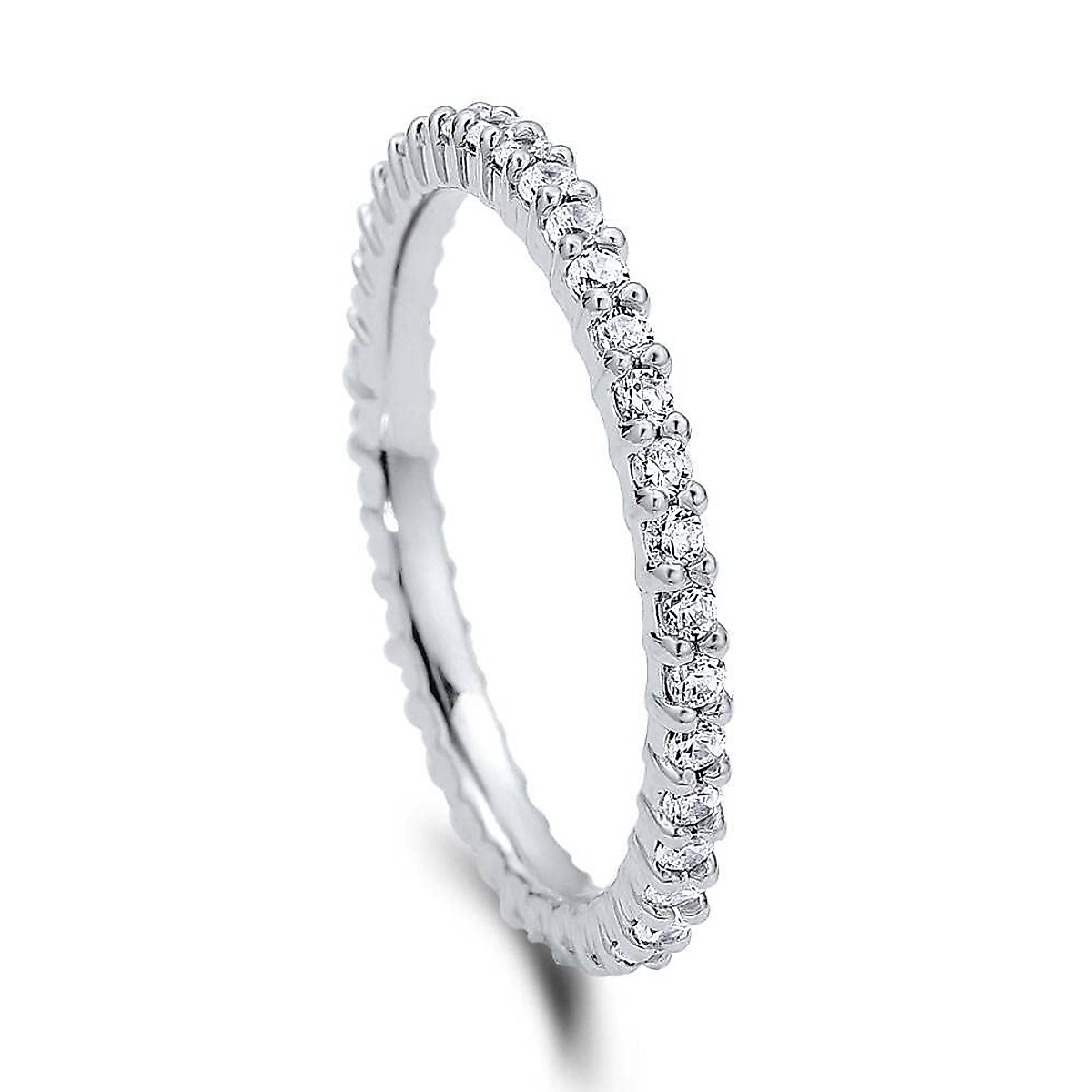 BERRICLE Sterling Silver Wedding Rings Pave Set Cubic Zirconia CZ Eternity Ring for Women, Rhodium Plated Size 7