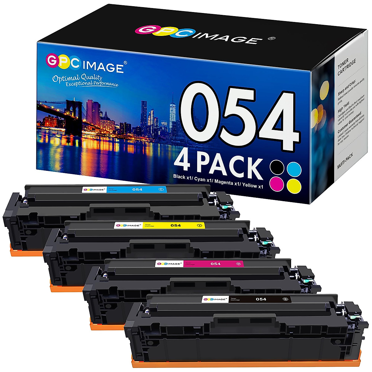 GPC Image Compatible Toner Cartridge Replacement for Canon 054 CRG-054 054H to use with Color ImageClass MF644Cdw LBP622Cdw MF642Cdw MF640C LBP620 Toner Printer (1 Black, 1 Cyan, 1 Magenta, 1 Yellow)