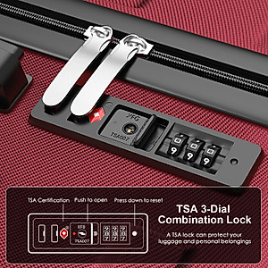 YEMENREN Luggage Sets Hardside Lightweight Suitcase with Spinner Wheels TSA Lock, 3-Piece Set (20/24/28), Red