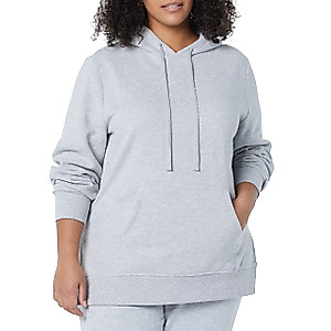 Amazon Essentials Women's Fleece Hooded Tunic Sweatshirt, Grey Heather, Medium