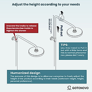 gotonovo Matte Black Outdoor Shower Fixture SUS304 System Combo Set Rainfall Single Handle High Pressure Hand Spray Wall Mount 2 Dual Function Stainless Steel