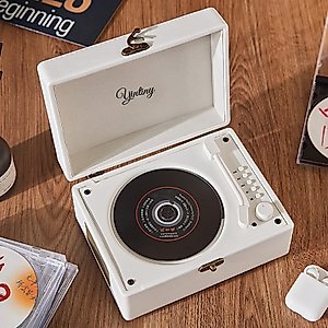 Yintiny Desktop Bluetooth 5.0 CD Player with Speaker, Portable CD Player for Home, Retro Suitcase CD Player【Soft Voice】, CD2-LH168