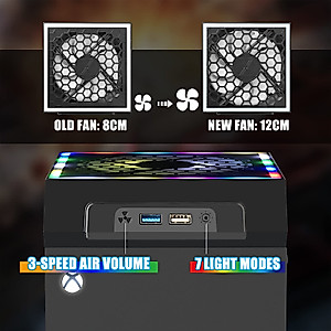 Raryars Cooling Fan for Xbox Series X with RGB and Upgraded 5 Inches Big Fan Low Noise Top Fan Adjustable Speed Cooler Fan System Extra 2 USB Port & Touch Switch