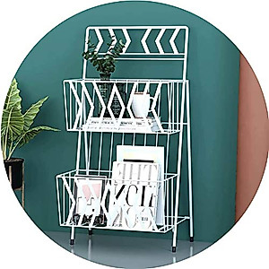 Storage Newspaper Baskets Gold Wrought Iron Floor Newspaper Rack Bay Window Shelf Bookshelf Picture Book Rack 3 Color Options (Color : White, Size : 423478cm)