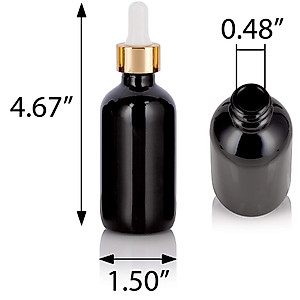JUVITUS 2 oz Black Glass Luxury Boston Round Bottle with Gold Dropper (12 Pack) + Funnel