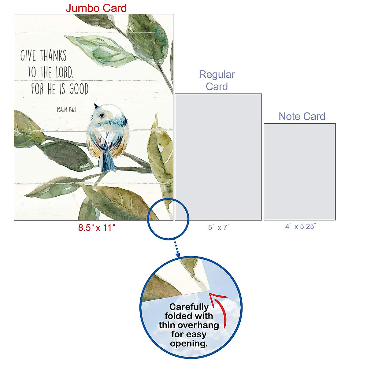 The Best Card Company - 1 Beautiful Thank You Card (8.5 x 11 Inch) - Pretty Flowers, Floral Gratitude Stationery Notecard with Envelope - Scripture Birds J7108ETYG