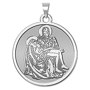 La Pieta Religious Medal - 1 Inch Size of a Quarter -Solid 14K Yellow Gold