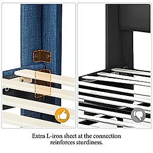 Yaheetech Upholstered Platform Bed with Wing Edge Channel Tufted Headboard Mattress Foundation/Heavy Duty Wooden Slat Support/No Box Spring Needed, Easy Assembly, Navy Blue, Queen Size