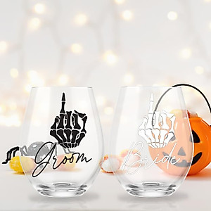 Crazy Paisley Designs - Custom Spooky Skeleton Bride & Groom Wine Glass Set