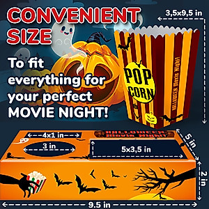 Cheshire Gifts Halloween Party Supplies For Movie Night 36pcs - Popcorn Bags 24ct & Movie Night Snack Trays 12ct - Halloween Party Decorations, Halloween Party Favors, Halloween Decor