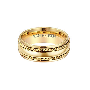 Van Heusen Men's Stainless Steel Polished Twist Inlay Wedding Band Ring (Gold, 9)