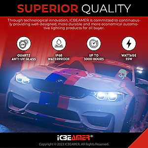ICBEAMER 6000K D2S D2C D2R Xenon HID Direct Plugin Can Replace 66040 66240 85122 OEM Headlight Low Beam Light bulbs [Diamond White] 2 pcs