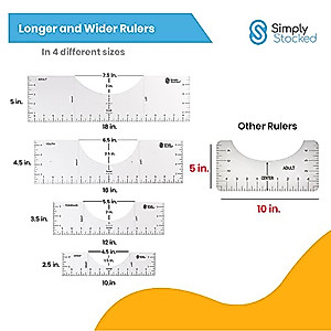 Simply Stocked Tshirt Ruler Guide for Vinyl Alignment - 4 Pcs of PVC T Shirt Rulers to Center Designs for Heat Press - 17.5, 16, 12 and 10 Inch Guides for T-Shirts of All Sizes (Transparent)
