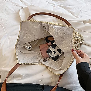 NIBD Hand-woven Soft Large Straw Shoulder Bag Retro Boho Tote Bags Summer Beach Woven bag Rattan Handbag (Off-white)