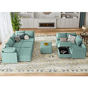 HONBAY Convertible U Shaped Modular Sofa Sectional Modular Couch with Chaise Oversized Sofa Sleeper Couch for Large Living Room,Aqua Blue