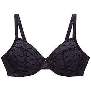 Savage X Fenty, Women's, Curvy Flocked Logo Unlined Bra, Demi Cup, Underwire, U-Back, Adjustable Straps, Black Caviar, 38DDD