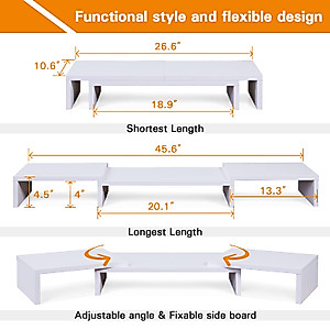 SUPERJARE Large Monitor Stand Riser, Adjustable Screen Stand for Laptop Computer/TV/PC, Upgrade Length Desktop Organizer - White