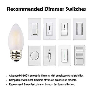 OPALRAY C35 LED Candelabra Bulb, 6W Dimmable, E26 Standard Base, 600LM 60W Incandescent Equivalent, 2700K Soft Warm White Light, Frosted Glass Housing, Torpedo Tip, 3-Pack