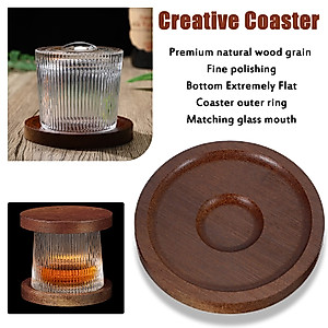 12 Pieces Whiskey Glasses Set Rotatable Old Fashioned Glasses with Creative Walnut Coasters, Whiskey Gifts for Men Husband Father's Day, Bourbon Glass Cups for Drinking Cocktails, Cognac