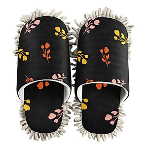 FLildon Microfiber Cleaning Slippers Colorful Little Tulip Flower Washable Mop Shoes Slipper for Men/Women House Floor Dust Cleaner, Size L