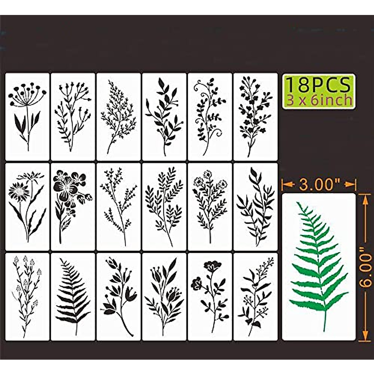 18Pcs Wildflower Stencils Flower Leaf Painting Stencils Reusable Wild Flower Stencil Plastic Art Drawing Templates DIY Crafts Plant Stencil for Painting on Wood Wall Door Canvas Home Decor