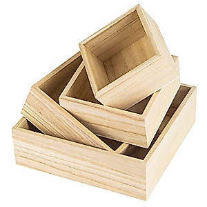 4 Pack Unfinished Wooden Box in 4 Size Rustic Small Square Wood Box for DIY Craft Storage Organizer Centerpiece Box for Home Table Decoration