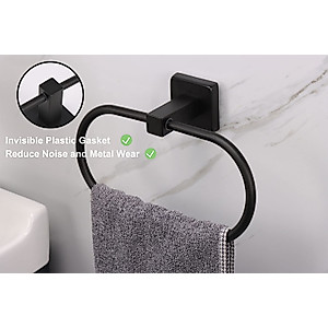 TocTen Towel Ring/Hand Towel Rack - Thicken SUS304 Stainless Steel Bathroom Hand Towel Holder Heavy Duty Unique Oval Hand Towel Hanger Wall Mounted for Bathroom Kitchen Sink (Matte Black)