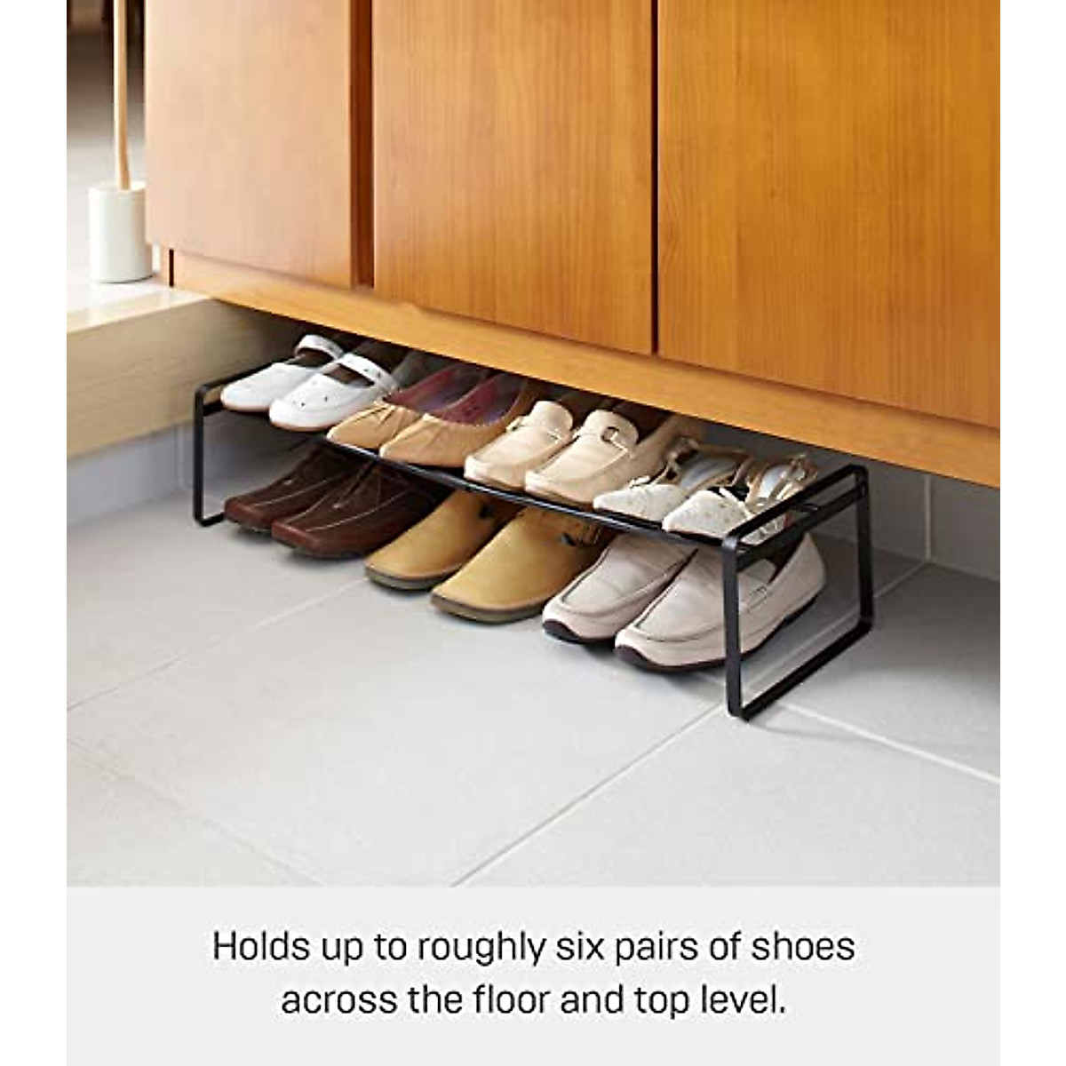 Yamazaki Home Adjustable Shoe Rack-Spacesaving Storage Solution, One Size, Black