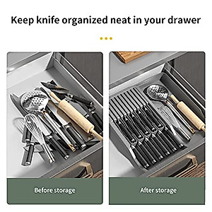 Faridabio In-Drawer Knife Block,Kitchen Knife Drawer Organizer,2 Tier Knife Holder Holds 11 Knives with Expandable Organizer Storage Tray (Gray)