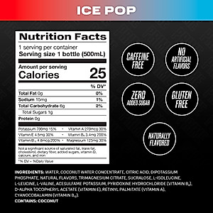 PRIME Hydration ICE POP | Sports Drinks | Electrolyte Enhanced for Ultimate Hydration | 250mg BCAAs | B Vitamins | Antioxidants | 2g Of Sugar | 16.9 Fluid Ounce | 12 Pack