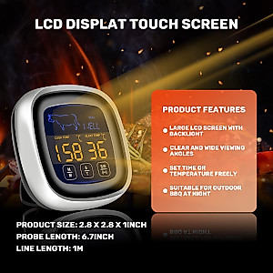 Vedozo Digital Meat Thermometer for Cooking, Instant Read LCD Touchscreen Food Thermometer with Long Probe, Cooking Thermometer and Clock Timer for Kitchen, BBQ, Oven by Giveme5