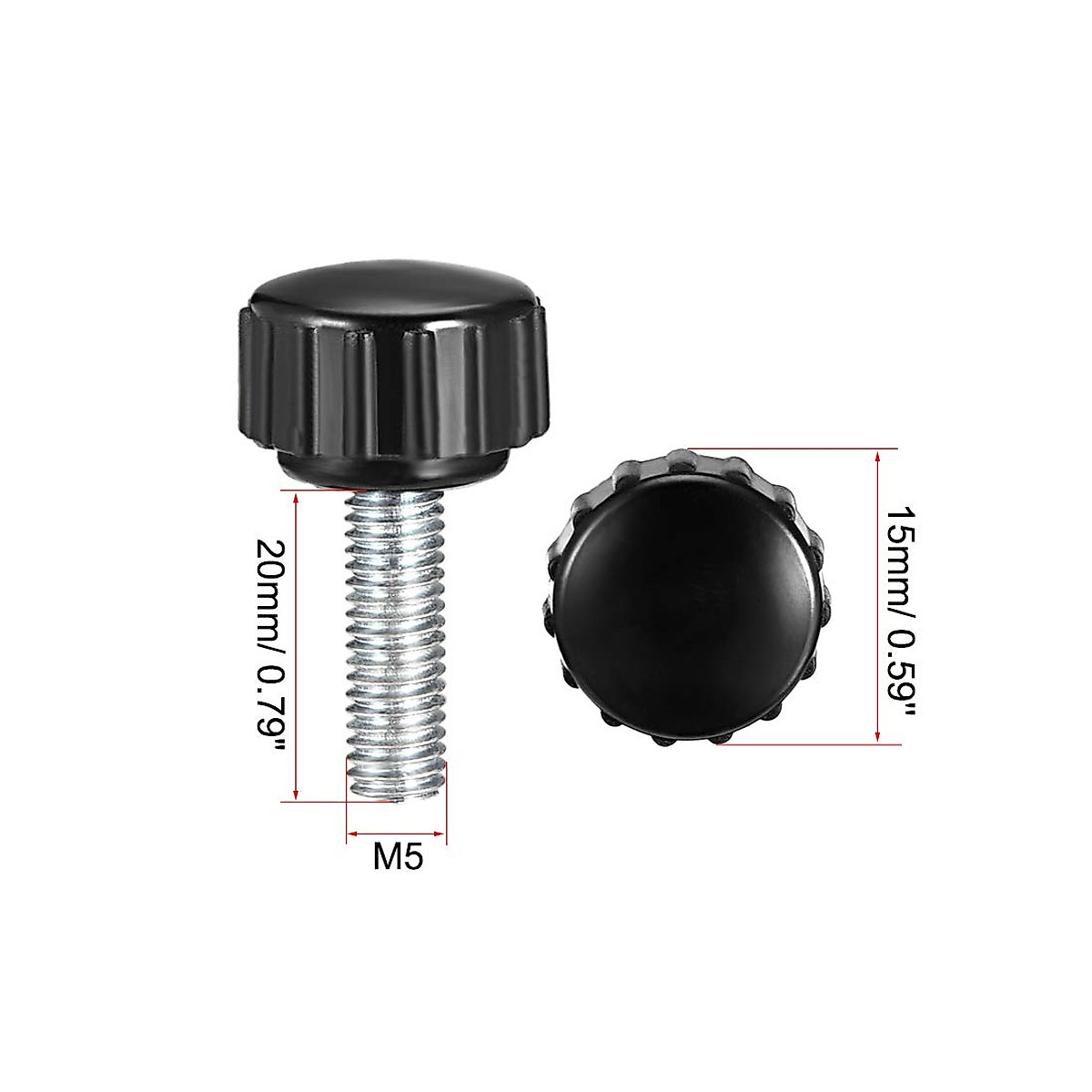 uxcell M5 x 20mm Metric Male Thread Knurled Clamping Knobs Grip Thumb Screw Hand Clamping Handle Bolt with 15mm Plastic Knobs Black 10 Pcs