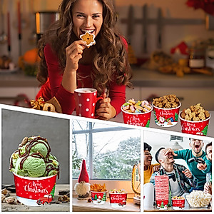 gisgfim 50pcs Christmas Paper Snack Cups, Christmas Ice Cream Cups Disposable 9 Oz Paper Treat Cups Dessert Bowls Holiday Xmas Themed Soup Cups For Hot or Cold Food Christmas Party Supplies