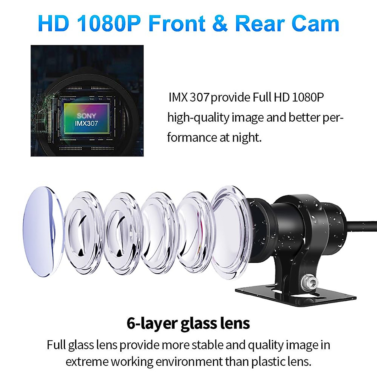 VSYSTO Fish Eye Camera WiFi Motorcycle Dash Cam, 150° Wide Angle SONYIMX307 Lens, 3" IPS Screen WDR HD 1080P Front & Rear Sports Action Camera DVR with GPS, Waterproof Case, G-Sensor Loop Recording