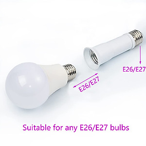 E27 to E26 E27 Light Socket Extender Adapter,Extension Flexible Socket Extender Adapter, E26 /E27 Screw Bulb Base Adapter Converter,Lamp Bulb Socket Extension, Lamp Holder Adapter (2 Pack)