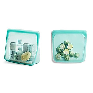 Stasher Reusable Silicone Storage Bags, Food Storage Containers, Microwave and Dishwasher Safe, Leak-free, Stand Up - Mid (Aqua) and Sandwich (Aqua)